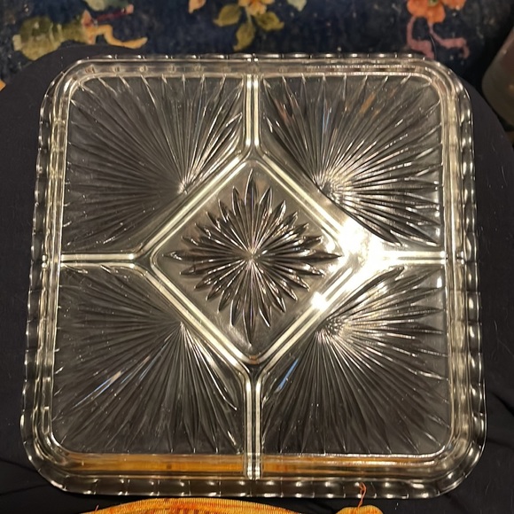 Dining | Crystal Serving Plate 5 Sections Imbedded Starburst Relief On ...